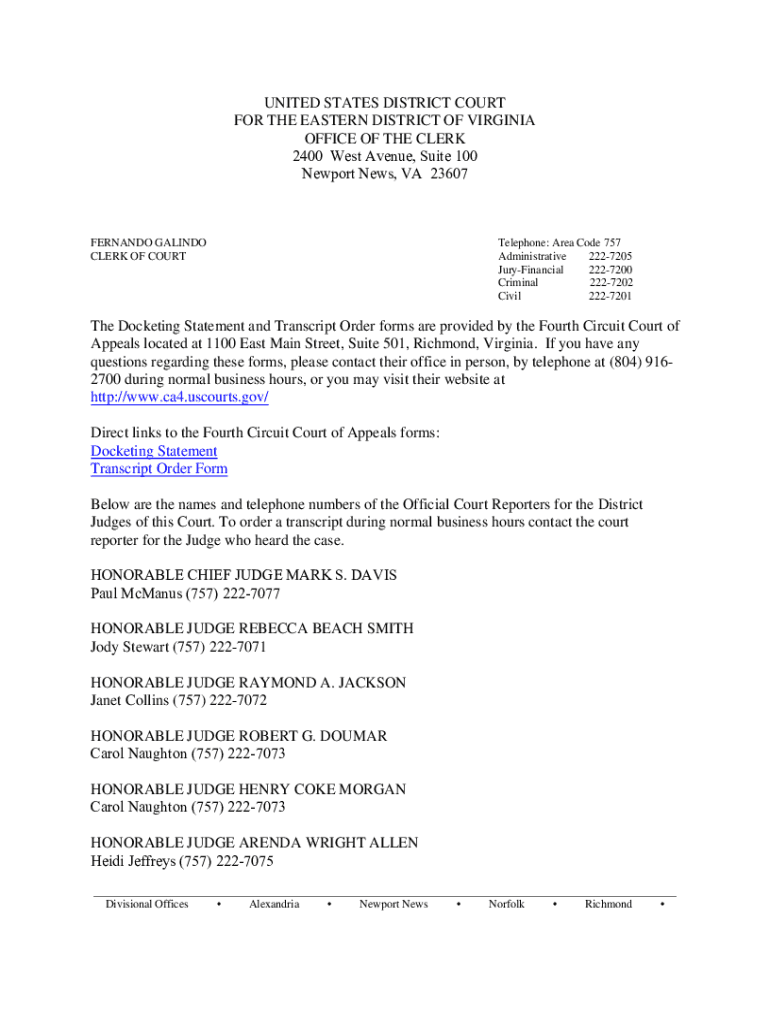 Fillable Online Docketing Statement Transcript Order Form Fax Email ...