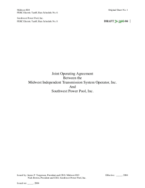 Fillable Online Joint Operating Agreement - Southwest Power Pool Fax ...