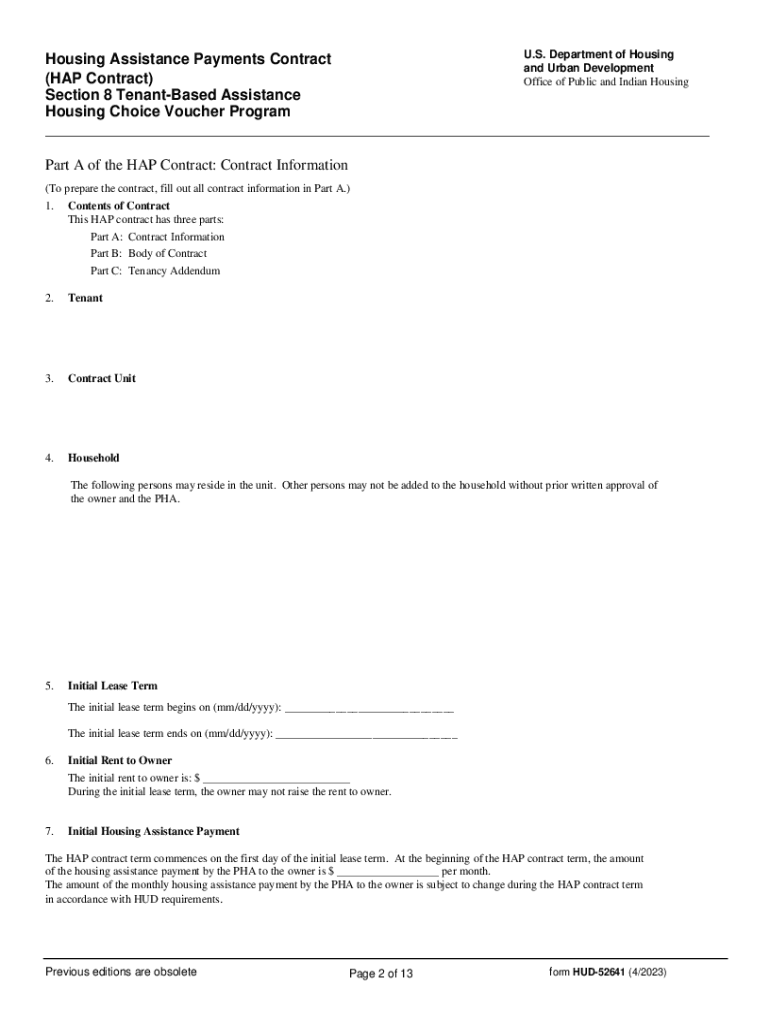 Fillable Online Housing Assistance Payments (HAP) Contract OMB Approval ...