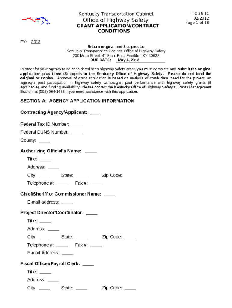 Kentucky Office of Highway Safety Grant Application - transportation ky Doc Template | pdfFiller