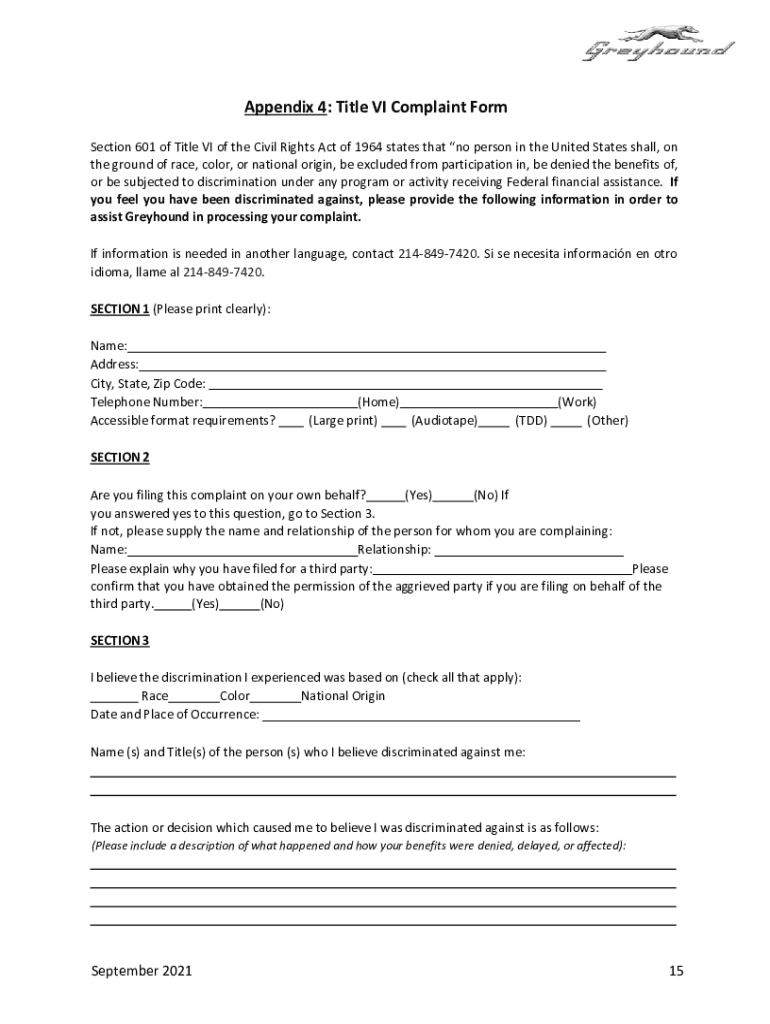 Fillable Online Section 601 of Title VI of the Civil Rights Act of 1964 ...