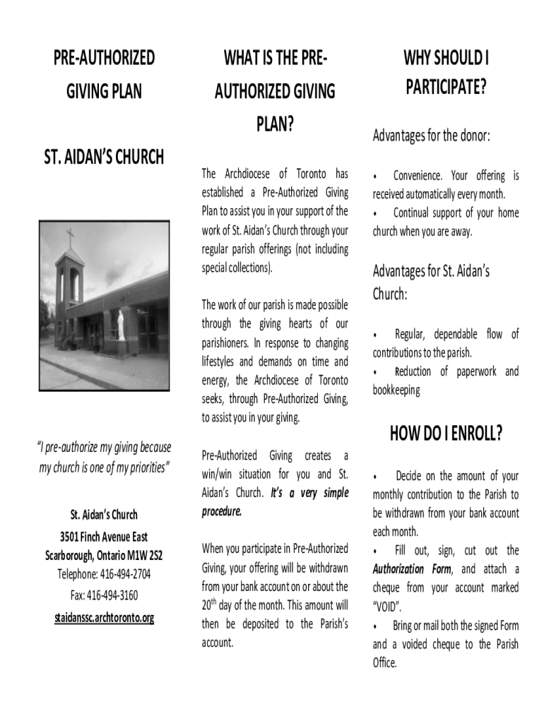 Fillable Online Pre-Authorized Giving (PAG) - St. Philip the Apostle Parish Fax Email Print ...