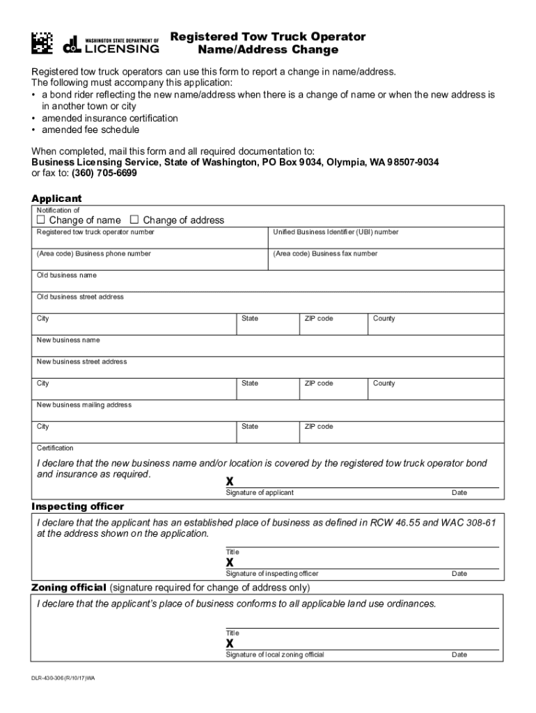 Fillable Online Registered Tow Truck Operator Name/Address Change ...