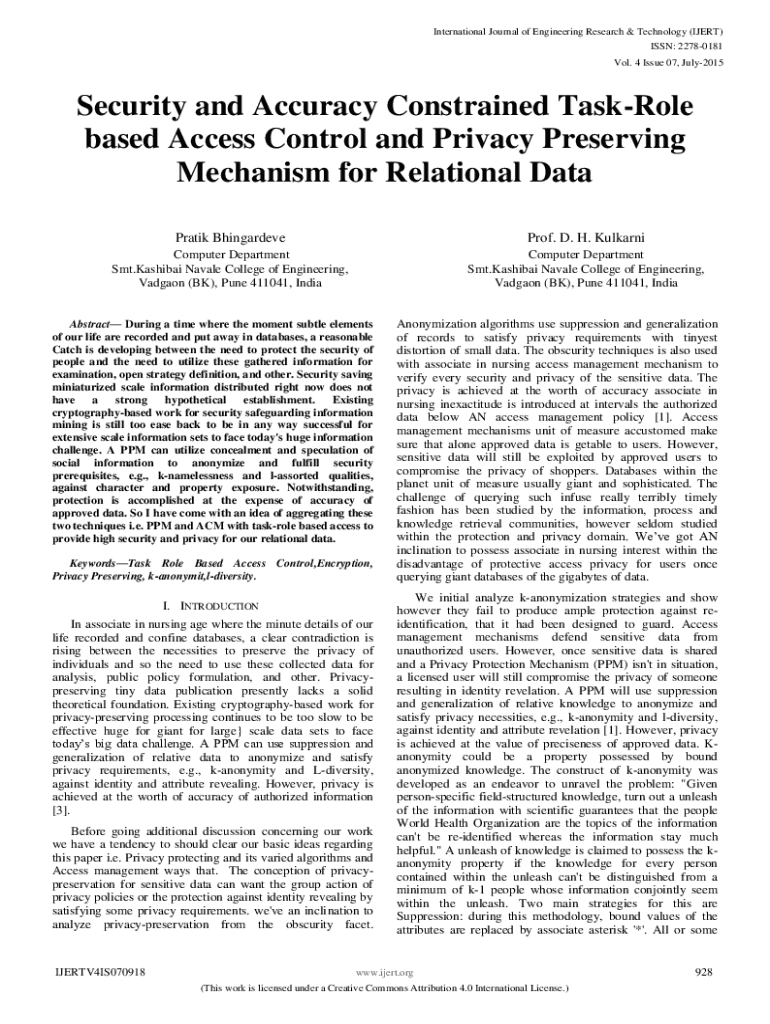 Fillable Online Security And Accuracy Constrained Task Role Based Access Control And Privacy