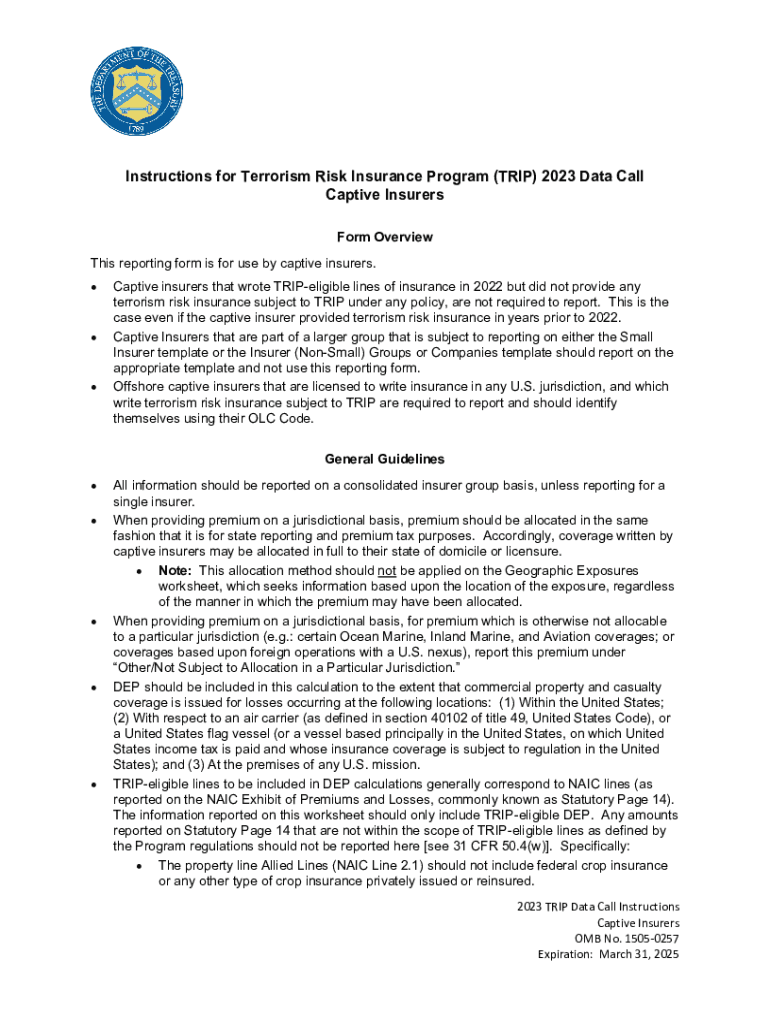Fillable Online Instructions for Terrorism Risk Insurance Program (TRIP ...