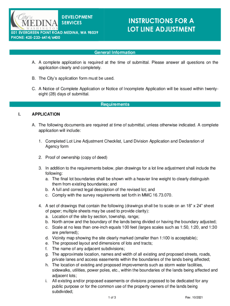 Fillable Online INSTRUCTIONS FOR A LOT LINE ADJUSTMENT Fax Email Print ...