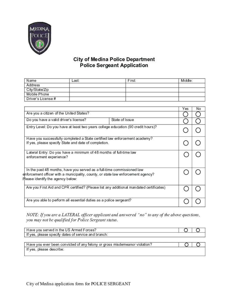 Fillable Online City of Medina Police Department Police Sergeant Application Fax Email Print ...