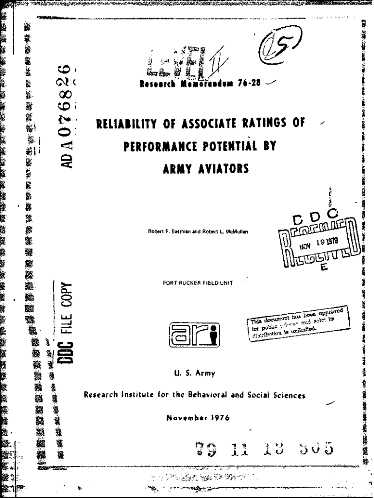 Fillable Online Reliability of Associate Ratings of Performance ...