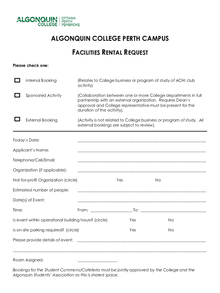 Fillable Online Facilities Rental Request - Perth Campus Fax Email ...