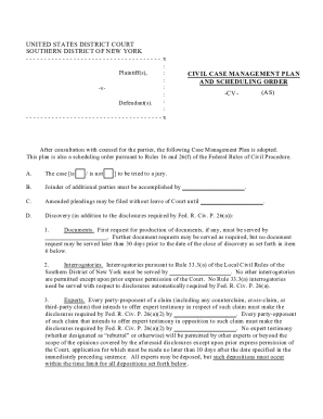 Fillable Online civil case management plan and scheduling order -cv Fax ...