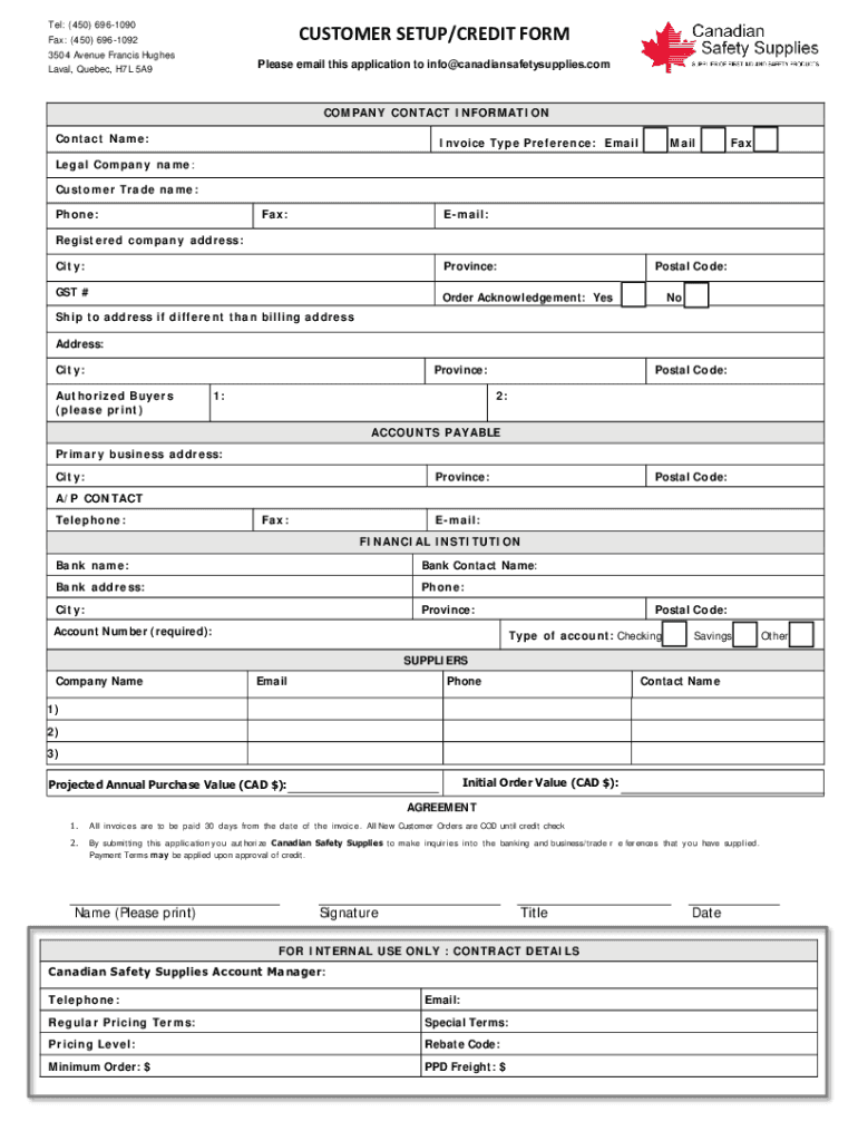 Fillable Online CUSTOMER SETUP/CREDIT FORM Fax Email Print - pdfFiller