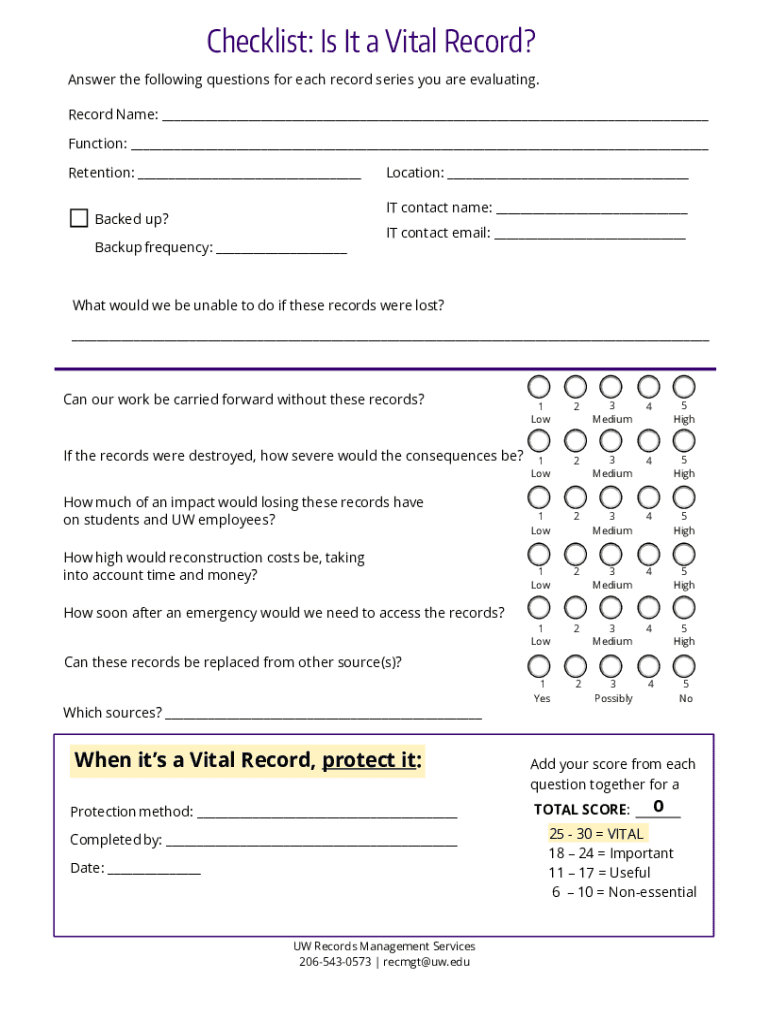 Vital Record Checklist - Fill Out, Sign & Share Online | pdfFiller