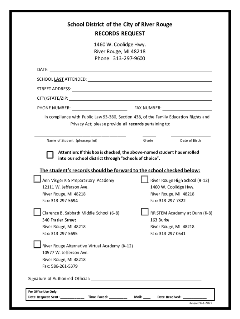Fillable Online School District of the City of River Rouge RECORDS ... Fax Email Print - pdfFiller