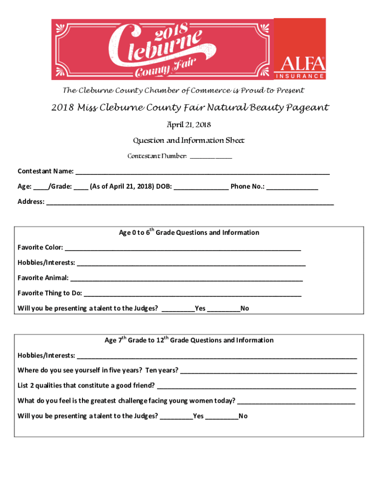 Fillable Online Beauty Pageant Contestant Info Fax Email Print - pdfFiller