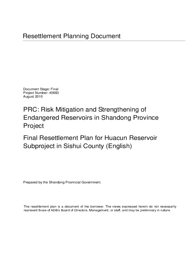 Fillable Online RP. Final resettlement plan for Huacun Reservoir ...