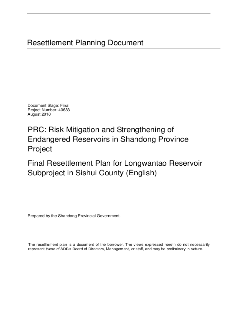 Fillable Online RP. Final resettlement plan for Longwantao Reservoir ...