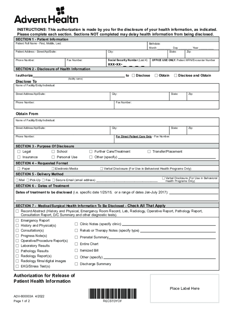 Fillable Online La Grange Patient InfoUChicago Medicine AdventHealth ...