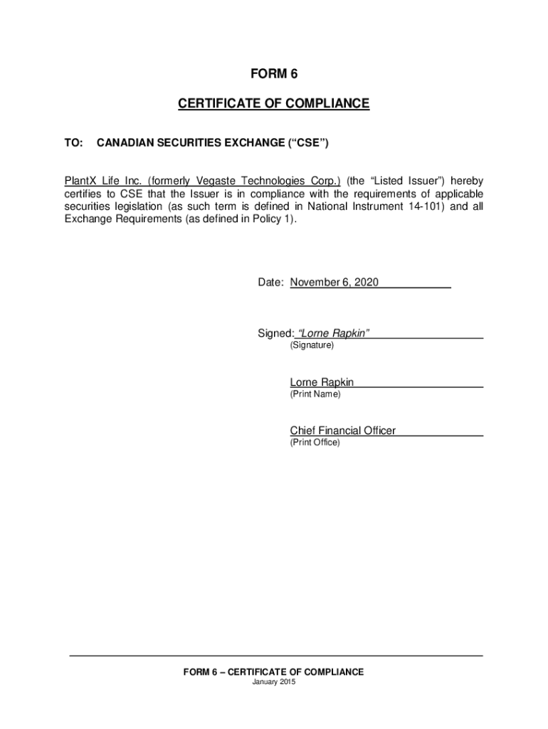 Fillable Online Form 6 - Certificate of ComplianceCSE Fax Email Print - pdfFiller
