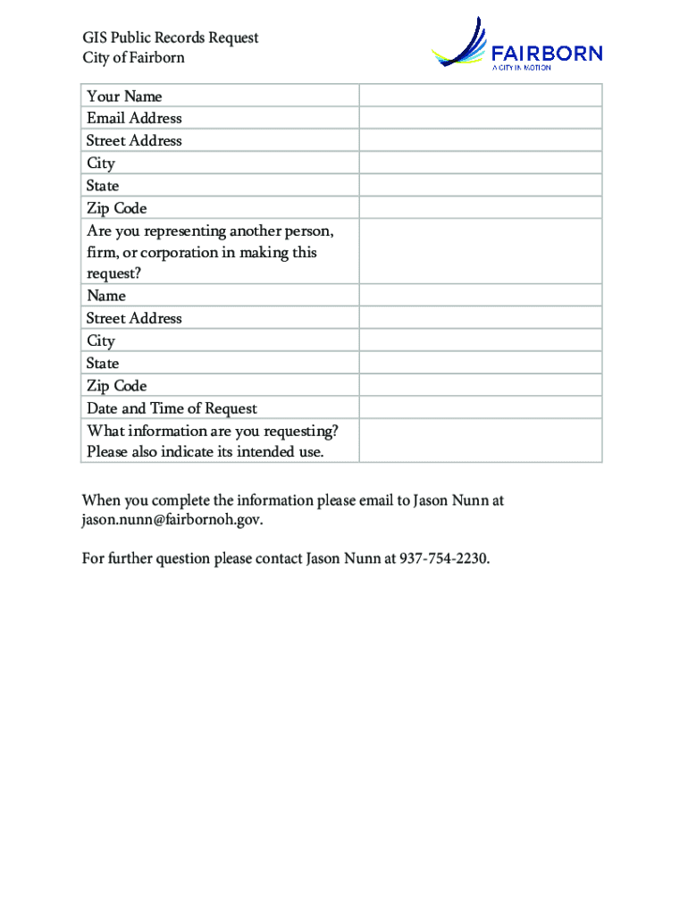 Fillable Online GIS Public Records Request Form Fax Email Print - pdfFiller