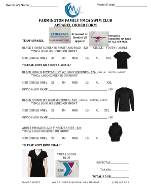 Fillable Online FARMINGTON FAMILY YMCA SWIM CLUB APPAREL ... Fax Email Print - pdfFiller