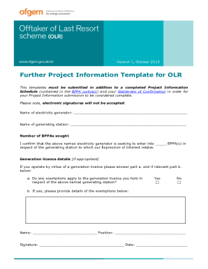 Fillable Online Further Project Information Template for OLR Fax Email ...