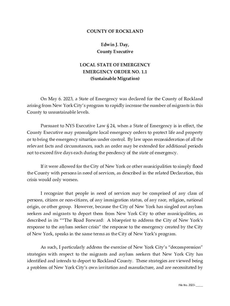 Fillable Online Rockland Declares State of Emergency - It's Local that ...