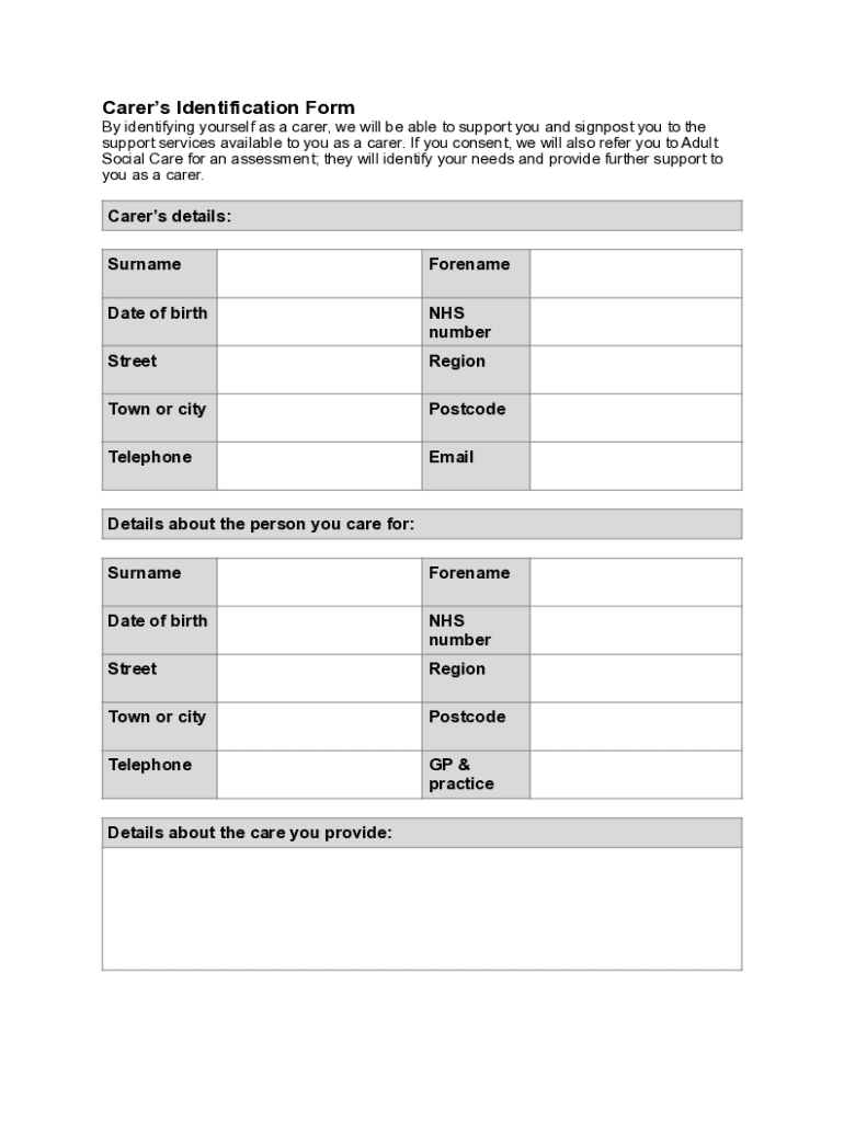 Fillable Online Carer's Identification Form Fax Email Print - pdfFiller