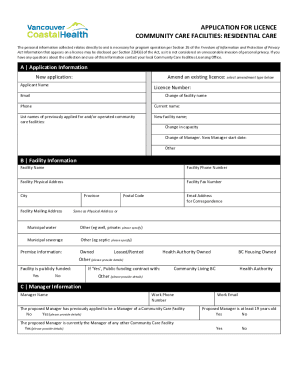 Fillable Online Community Care Facility Licensing - Application For ...