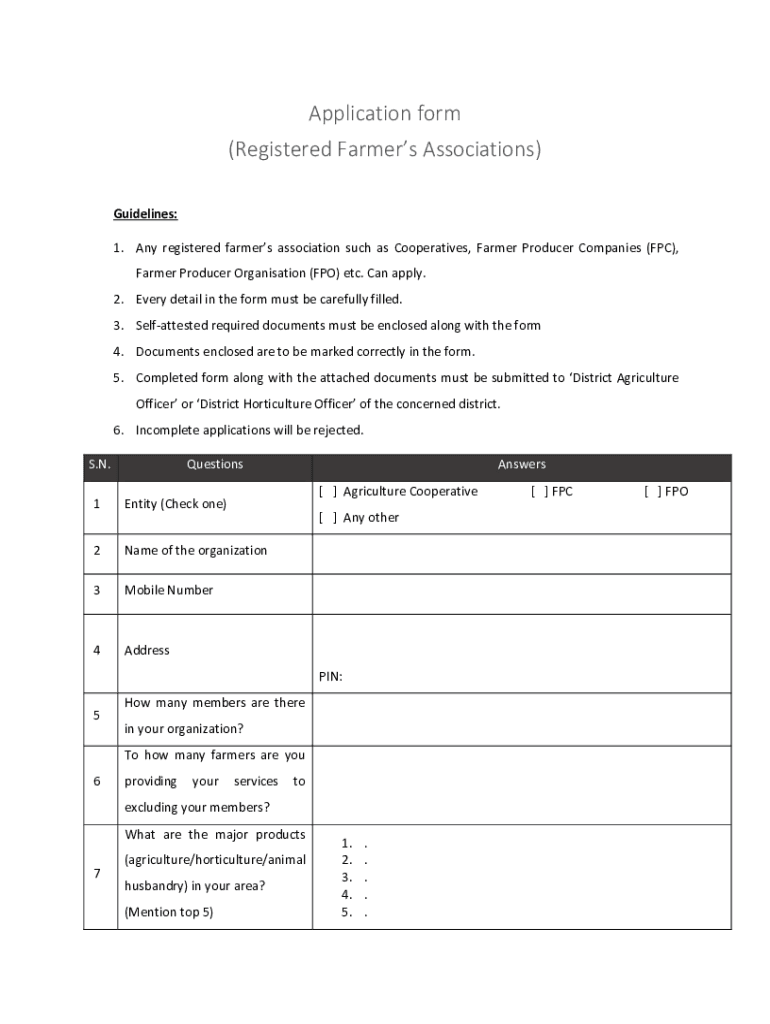 Fillable Online megagriculture gov Application form (Registered Farmer ...