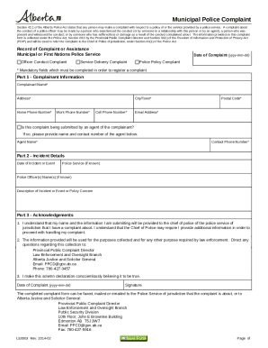 Fillable Online Municipal Police Complaints. To provide a standard ...