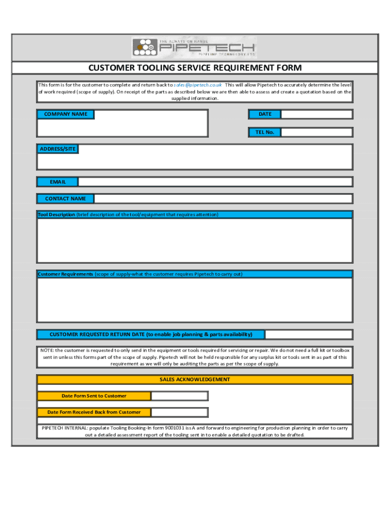 Fillable Online 9001034 iss A Customer Tooling Service Requirement Form ...