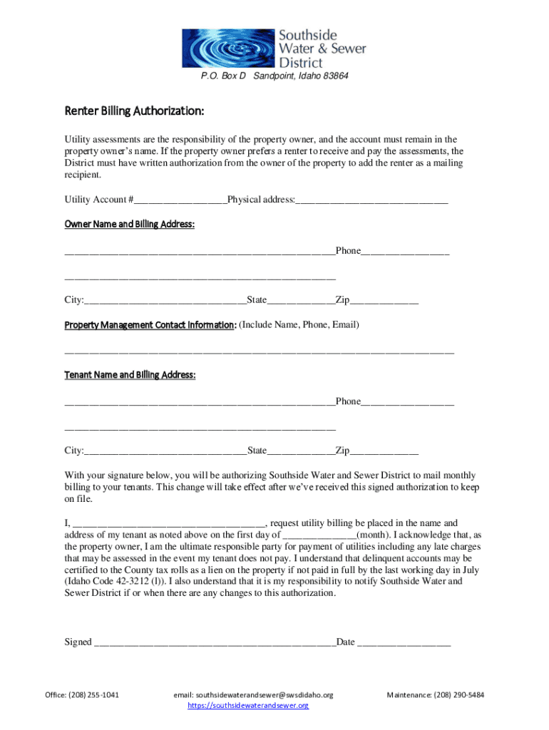 Fillable Online UTILITY OWNER-TENANT AUTHORIZATION - City of Middleton ...