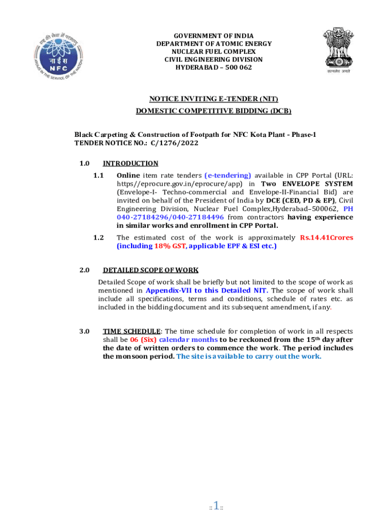 Fillable Online Black Carpeting & Construction of Footpath for NFC Kota Plant - Phase-1 Fax ...