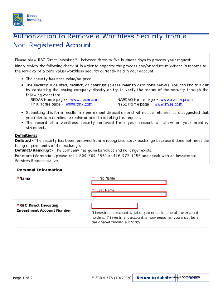Fillable Online Authorization to Remove a Worthless Security from a Non ...