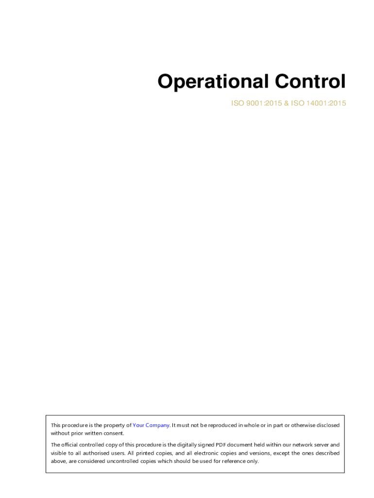 Fillable Online Clause 8.1 of ISO 9001: Operational Planning and ...