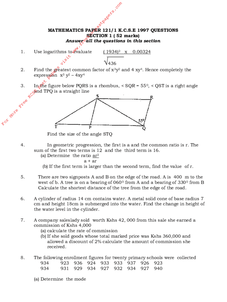 Fillable Online Free kcpe past papers and marking schemes pdf Fax Email ...