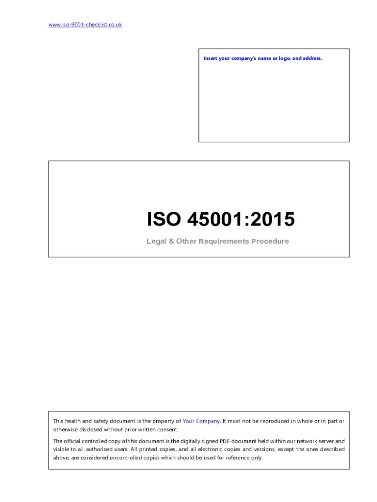 Fillable Online ISO 45001. Legal & Other Requirements Procedure Fax Email Print - pdfFiller