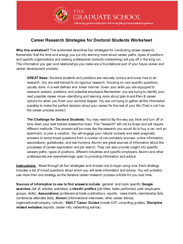 Fillable Online gradschool umd Career Research Strategies for Doctoral ...