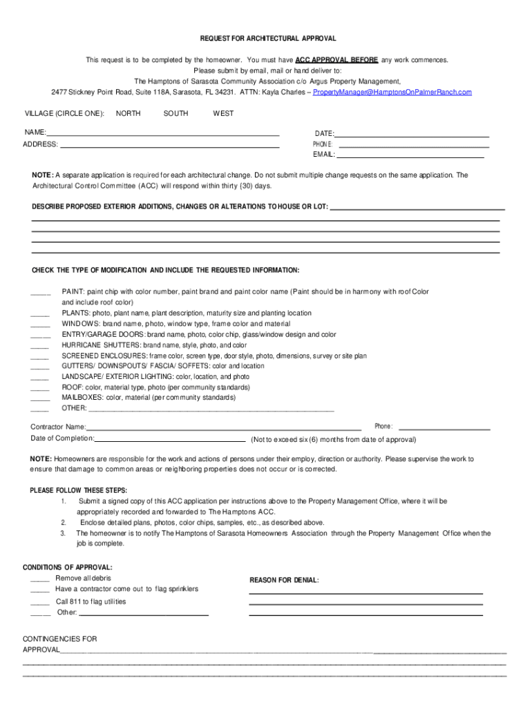 Fillable Online REQUEST FOR ARCHITECTURAL APPROVAL This ... Fax Email ...