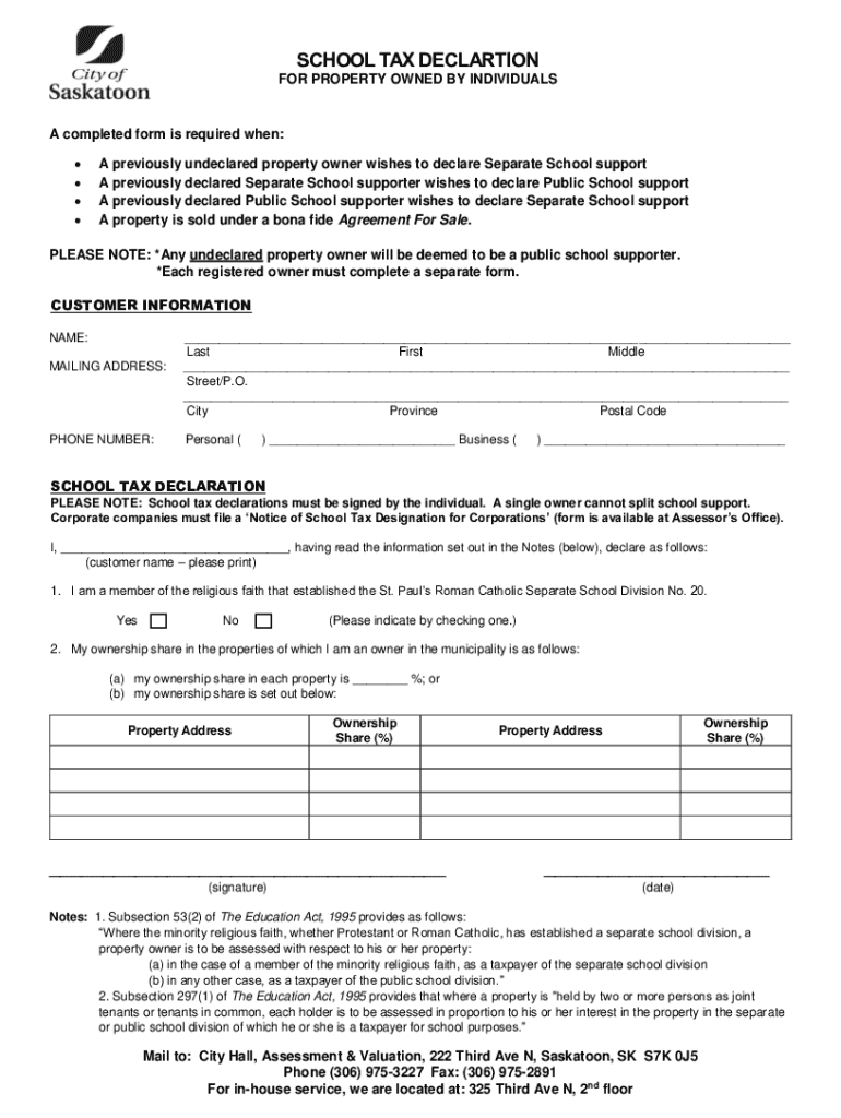 Fillable Online Individual School Tax Declaration Form Fax Email Print ...
