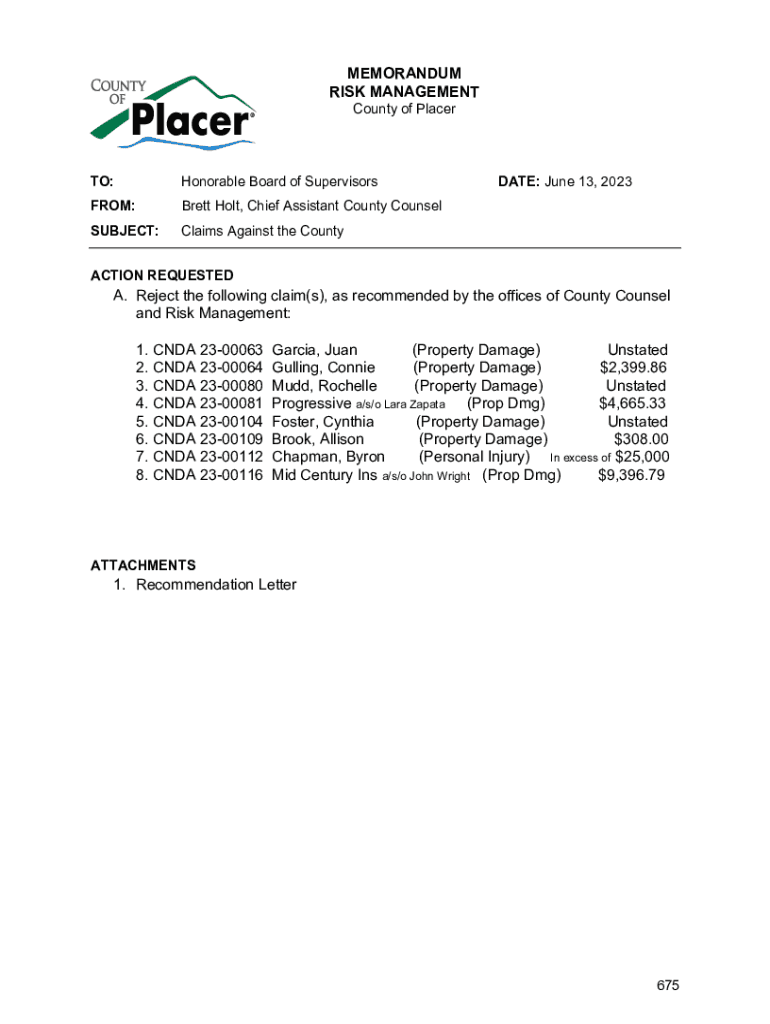 Fillable Online memorandum risk management Fax Email Print - pdfFiller