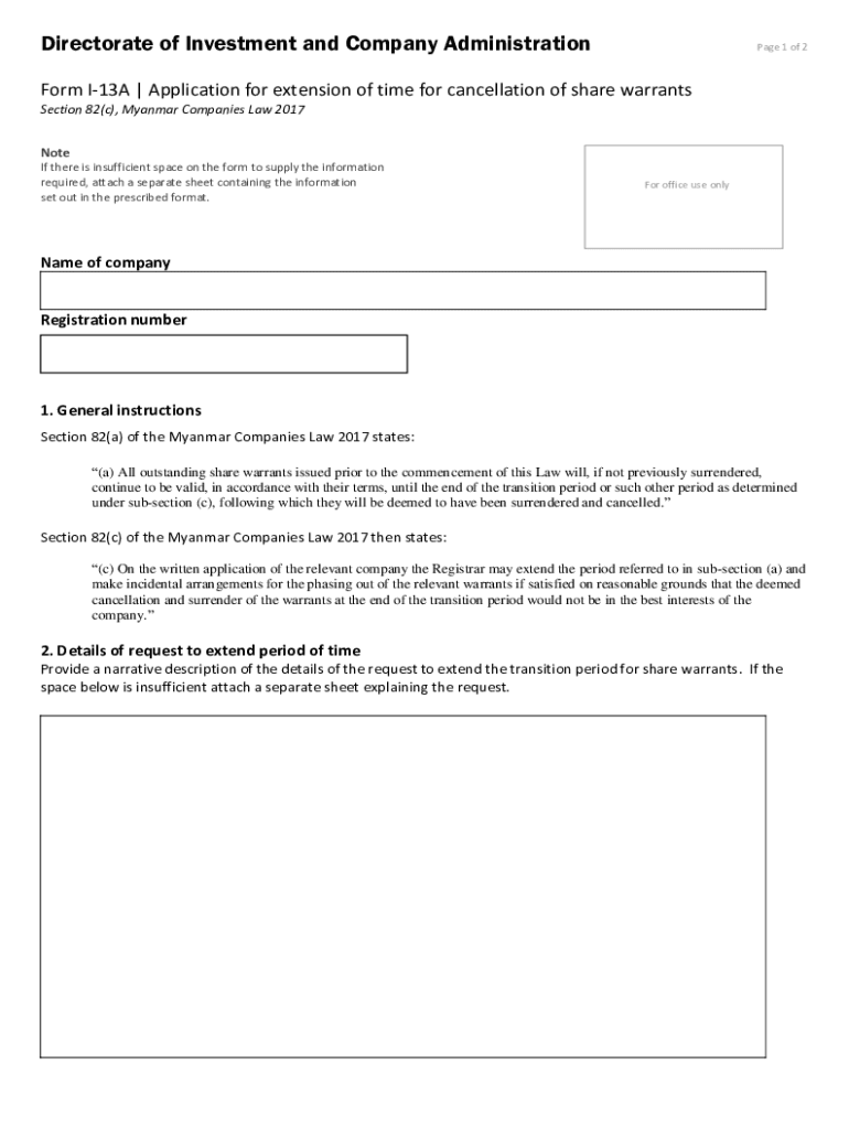 Fillable Online FORM I13A - Applicationextensiontimesharewarrants. Form ...
