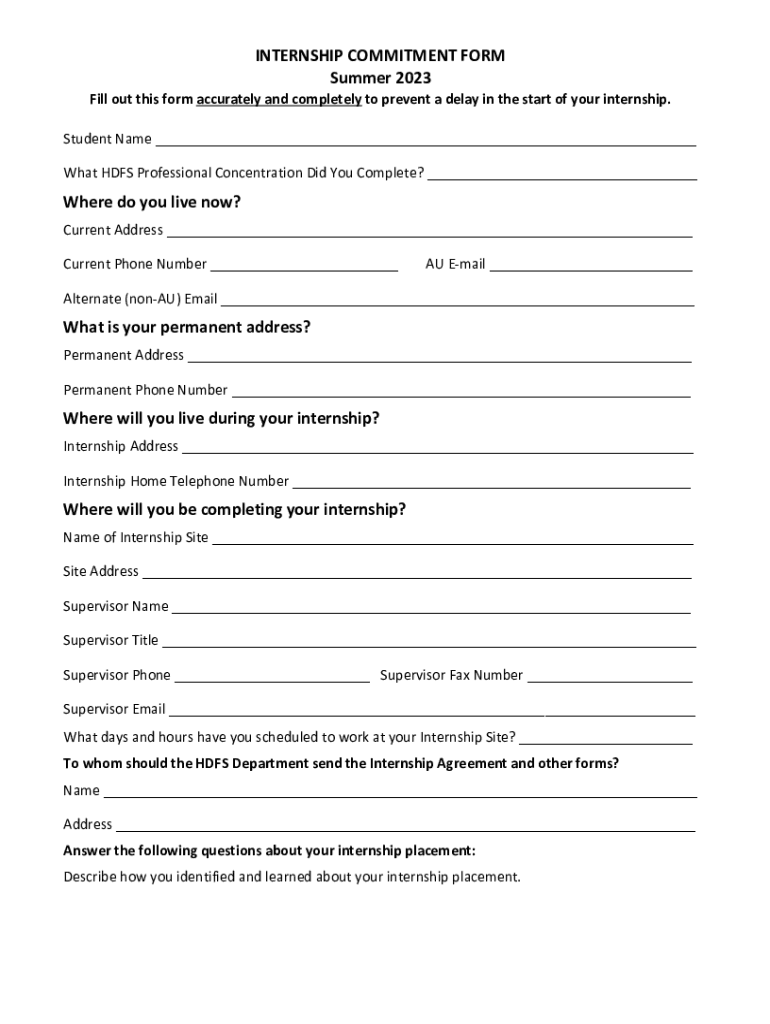 Fillable Online HDFS Internship Commitment Forms for Students ...