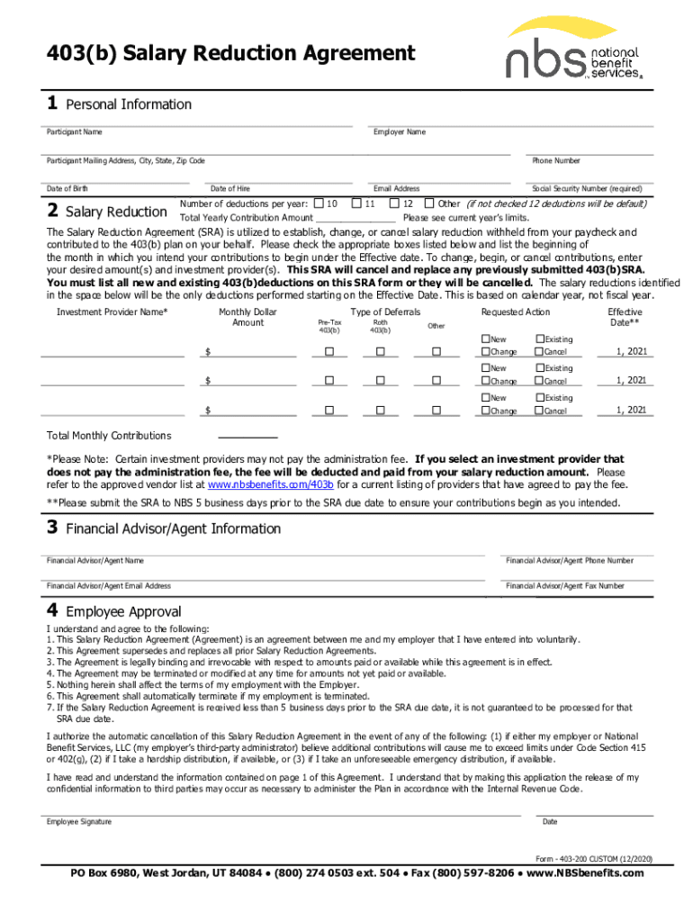Fillable Online Salary Reduction Form403(b) - Elegant Touch Linens Fax Email Print - pdfFiller