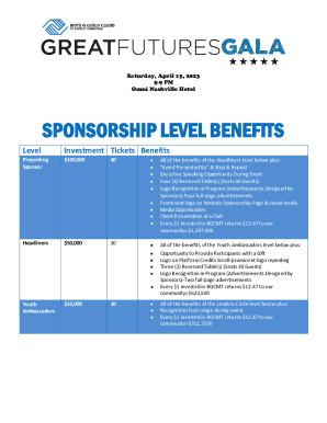 Fillable Online SPONSORSHIP LEVEL BENEFITS Fax Email Print - pdfFiller
