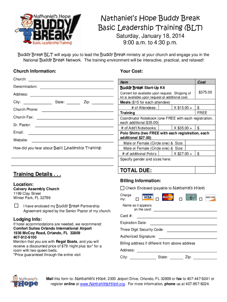 Fillable Online Nathaniel's Hope Buddy Break Basic Leadership Training ...