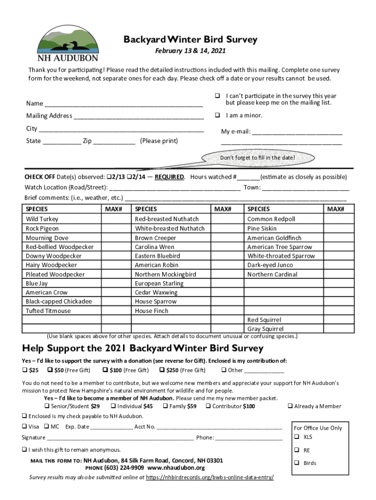 Fillable Online Great Backyard Bird Count set for Feb. 13-16 (press ...