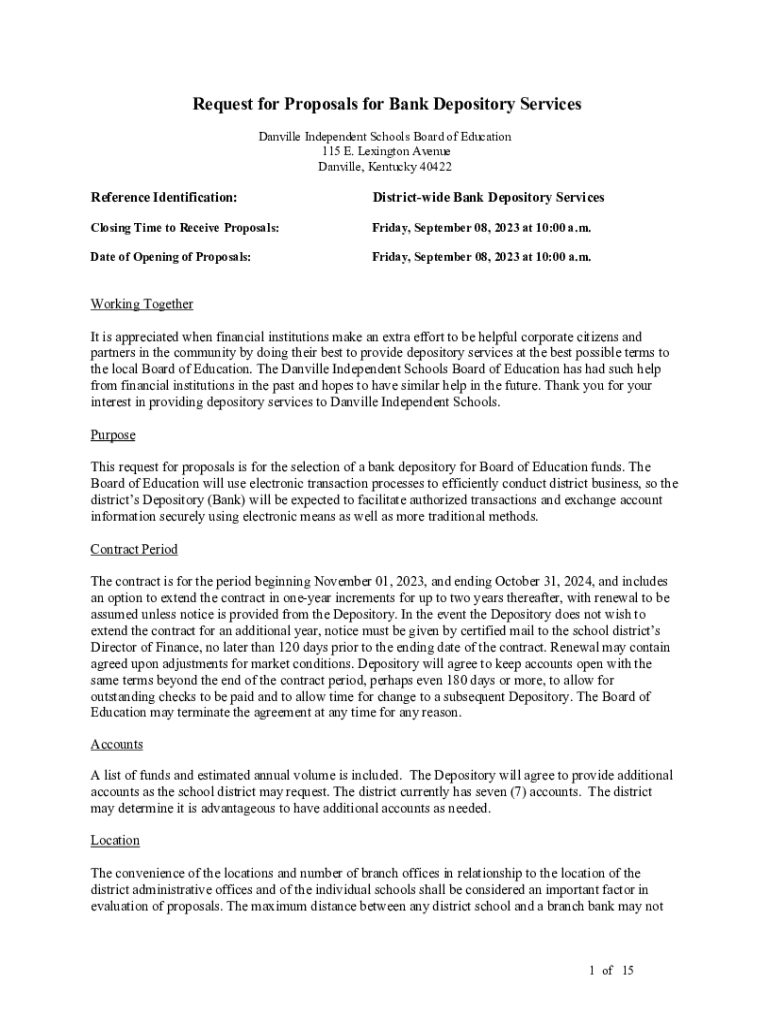 Fillable Online REQUEST FOR PROPOSAL BANK DEPOSITORY Danville ... Fax Email Print - pdfFiller