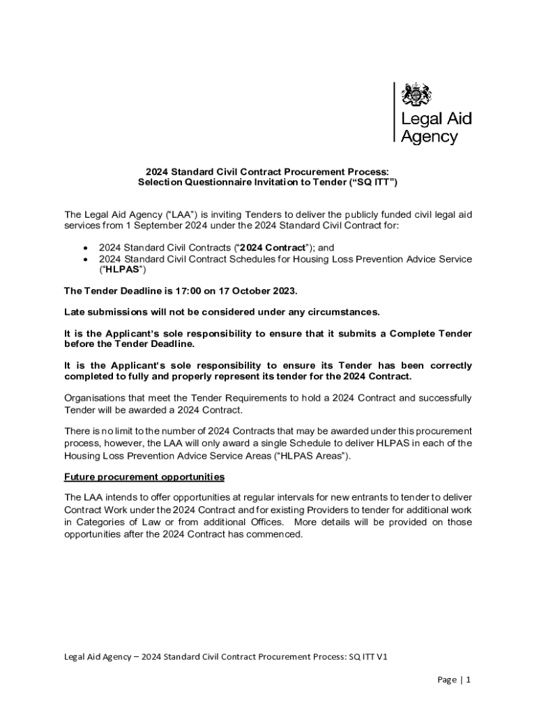 Fillable Online tender opens for 2024 standard civil contract - GOV.UK ...