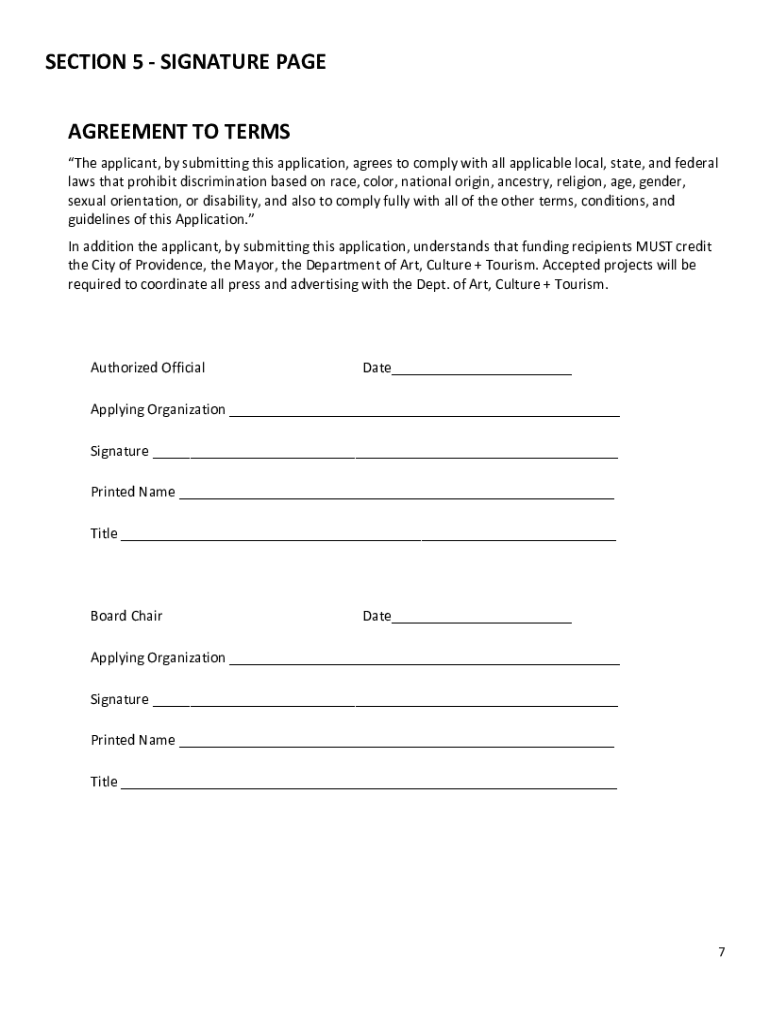Fillable Online SECTION 5 - SIGNATURE PAGE AGREEMENT TO TERMS Fax Email ...